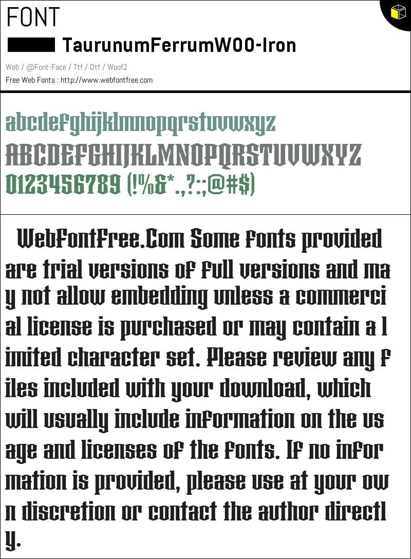 Taurunum Ferrum W00 Iron Fonts Downloads - WebFontFree.Com