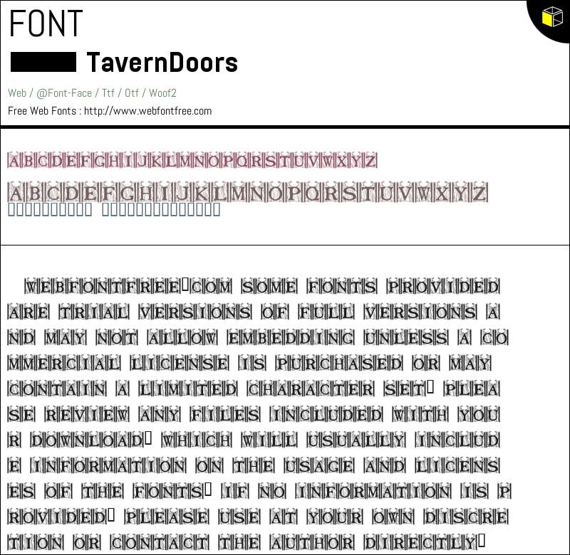 Tavern Doors Fonts Downloads - WebFontFree.Com