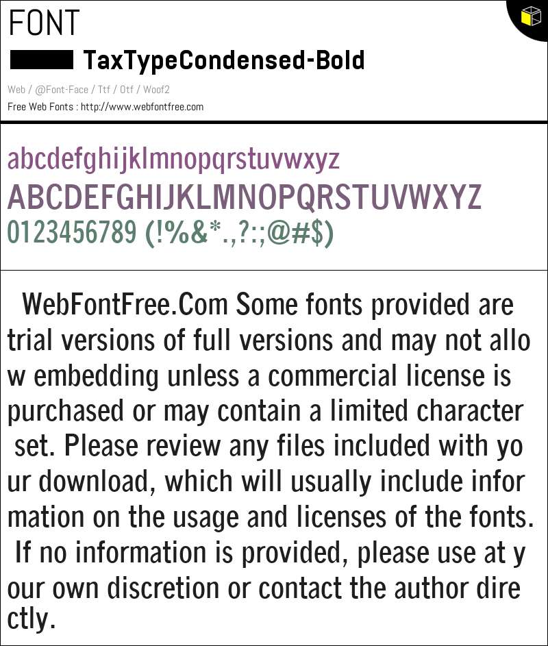 TaxTypeCondensed Bold Fonts Downloads - WebFontFree.Com