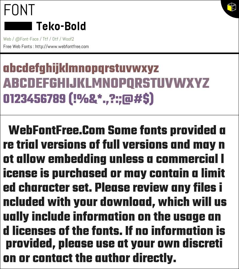 Teko Bold Fonts Downloads - WebFontFree.Com