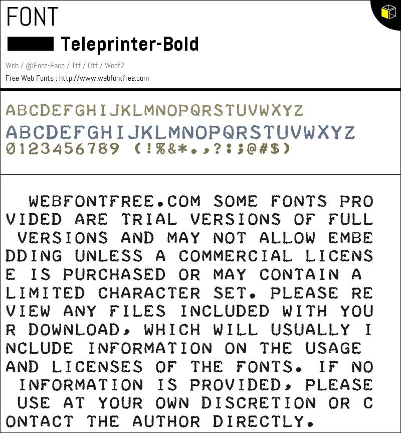 Teleprinter Bold Fonts Downloads - WebFontFree.Com
