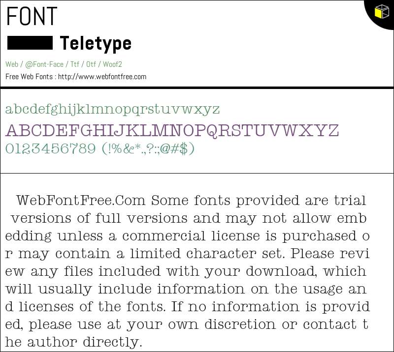 Teletype Regular Fonts Downloads - WebFontFree.Com