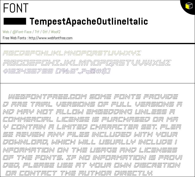 Tempest Apache Outline Italic Fonts Downloads - WebFontFree.Com