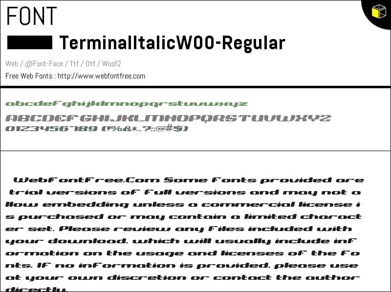TerminalItalic W00 Regular Fonts Downloads - WebFontFree.Com
