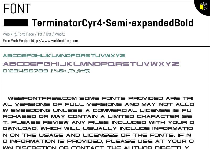 Terminator Cyr 4 Semi-expanded Bold Fonts Downloads - WebFontFree.Com