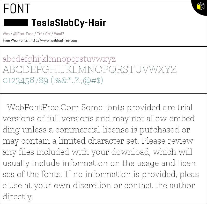 Tesla Slab Cy Hair Fonts Downloads - WebFontFree.Com