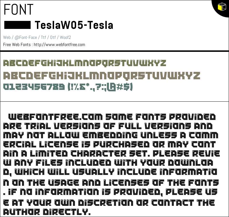 Tesla W05 Tesla Fonts Downloads - WebFontFree.Com