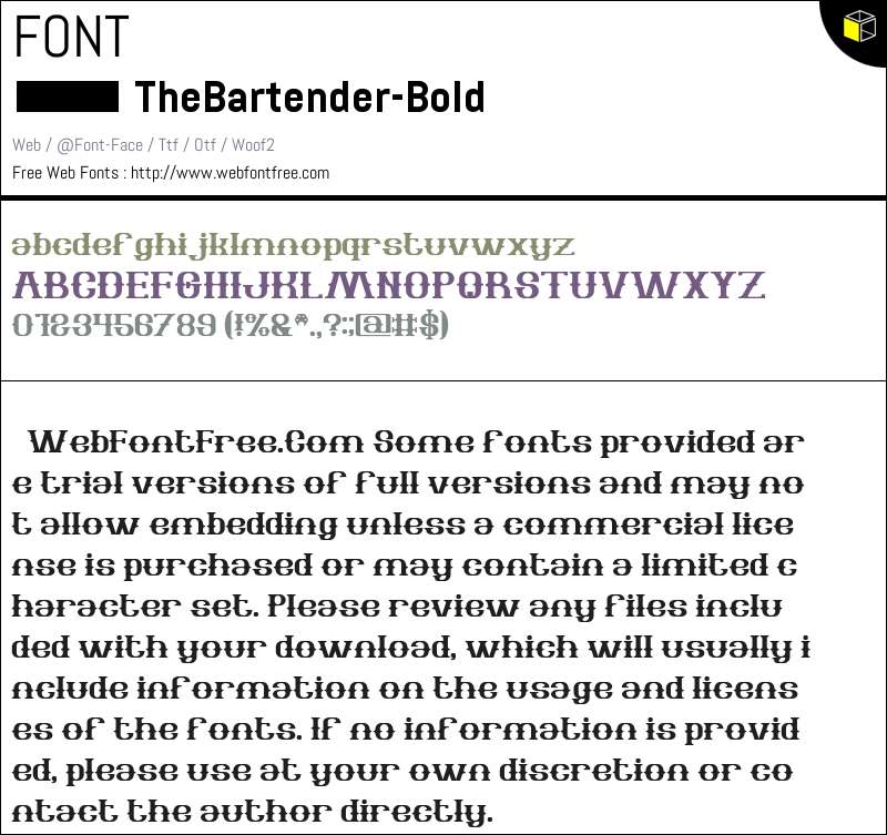 The Bartender Bold Fonts Downloads - WebFontFree.Com