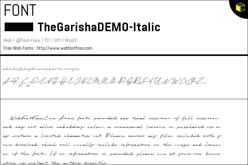 The Garisha DEMO Italic Fonts Downloads - WebFontFree.Com