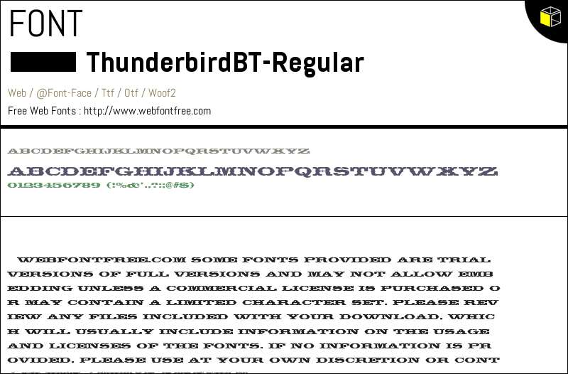 Thunderbird BT Fonts Downloads - WebFontFree.Com