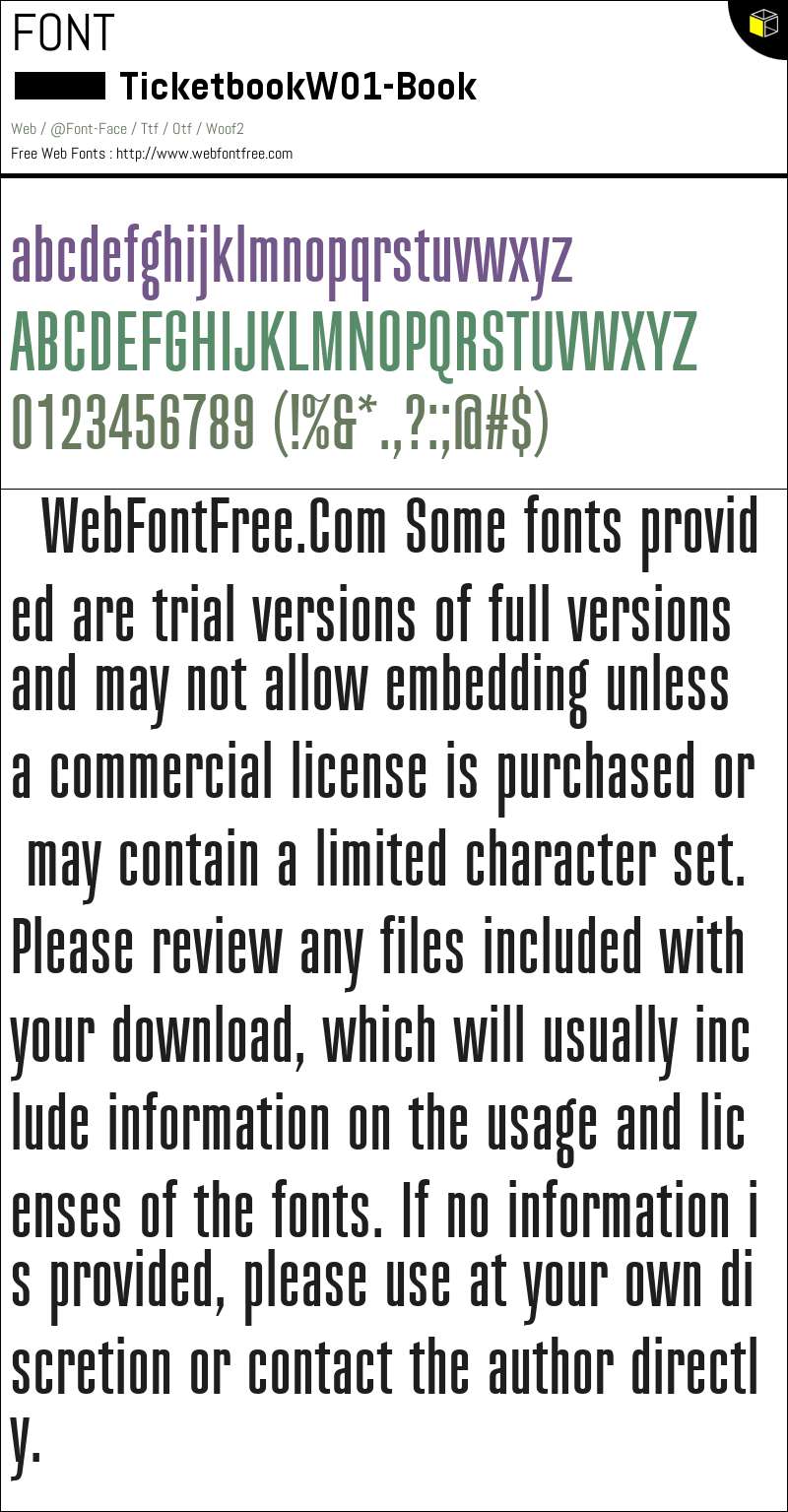 Ticketbook W01 Book Fonts Downloads - WebFontFree.Com