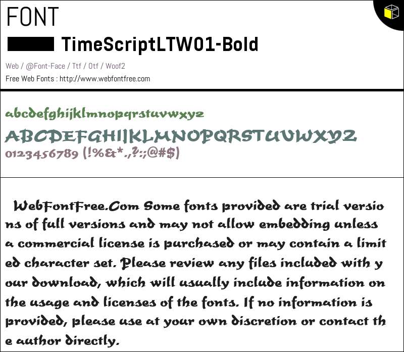 Time Script LT W01 Bold Fonts Downloads - WebFontFree.Com
