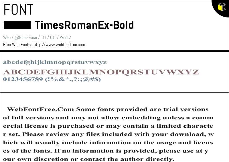 Times Roman Ex Bold Fonts Downloads - WebFontFree.Com