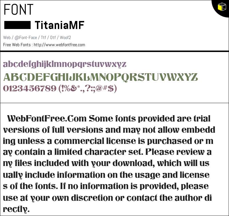 Titania MF Fonts Downloads - WebFontFree.Com