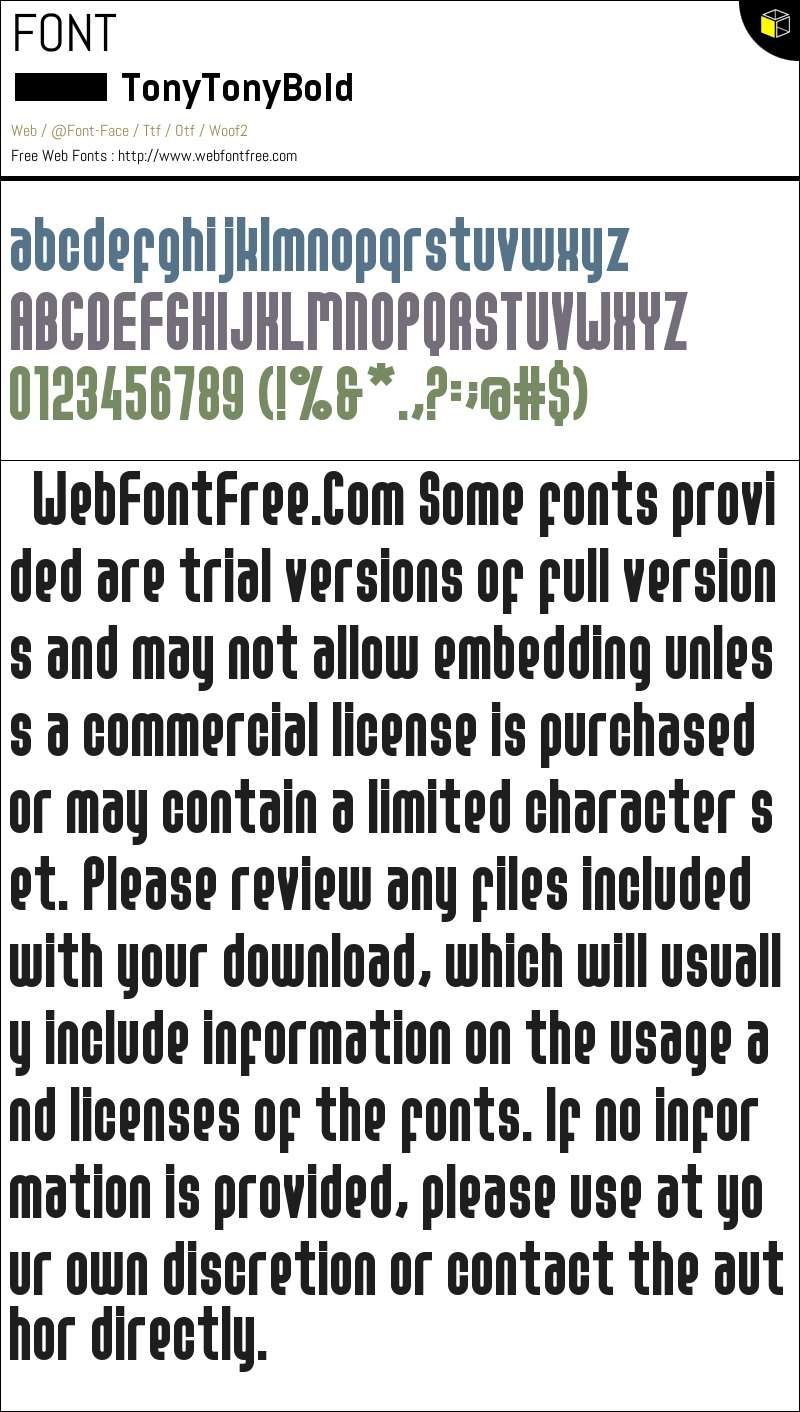 Tony Tony Bold Fonts Downloads - WebFontFree.Com