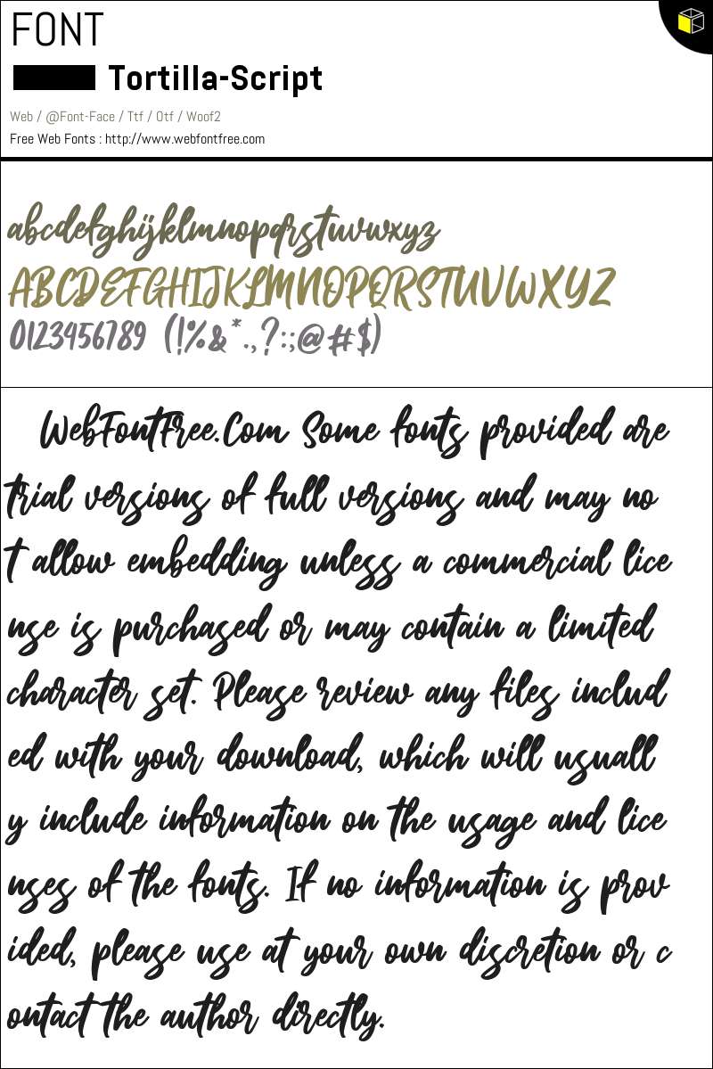 Tortilla Script Fonts Downloads - WebFontFree.Com