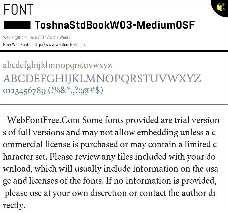 Toshna Std Book W03 Medium OSF Fonts Downloads - WebFontFree.Com