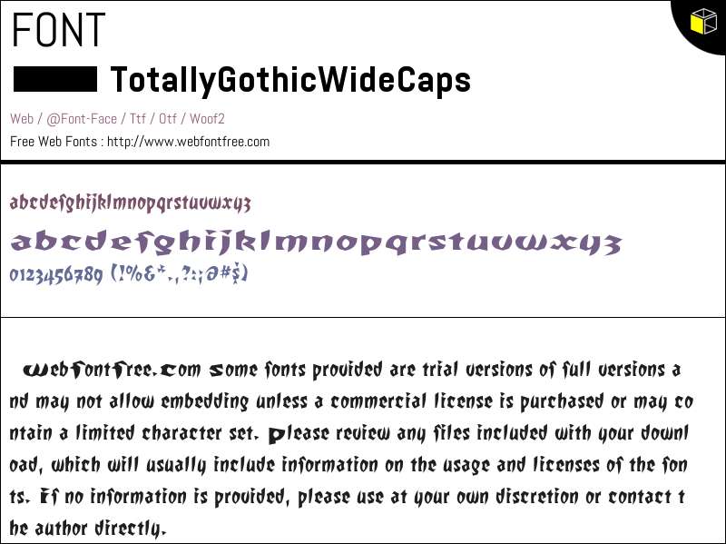 TotallyGothicWideCaps Regular Fonts Downloads - WebFontFree.Com