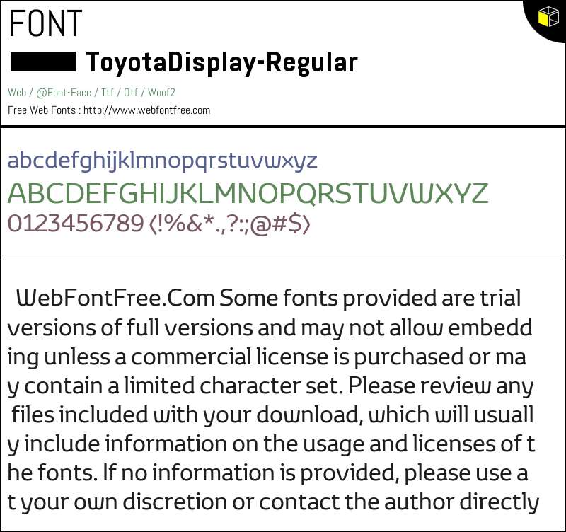 Toyota Display Regular Fonts Downloads - WebFontFree.Com