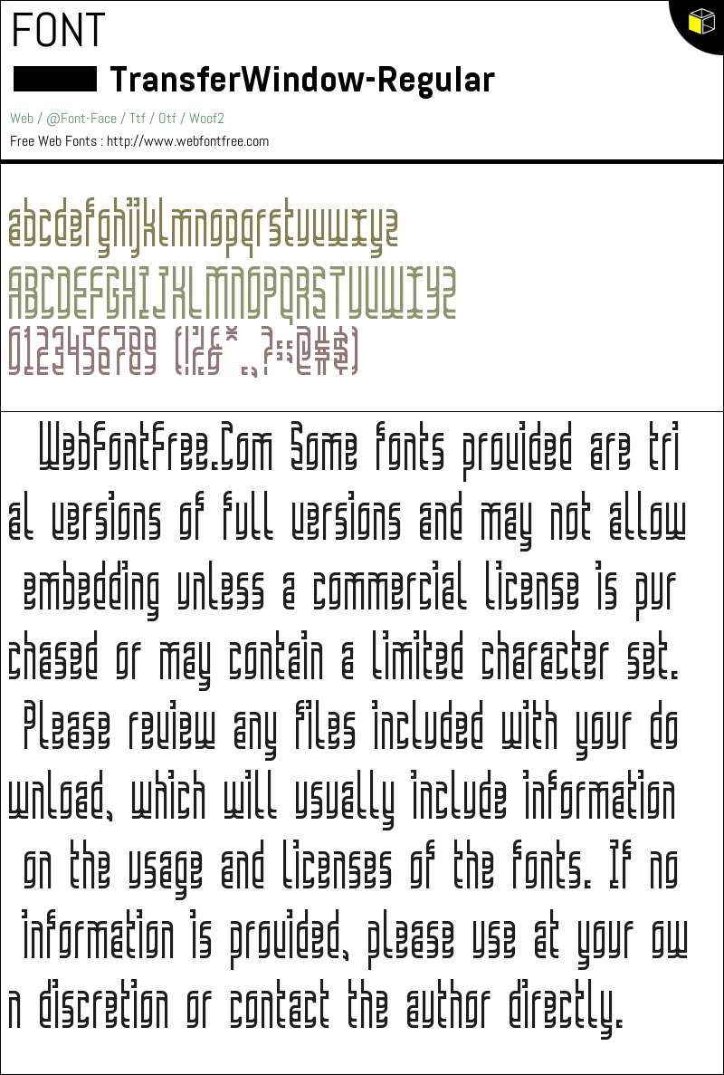 TransferWindow-Regular Fonts Downloads - WebFontFree.Com