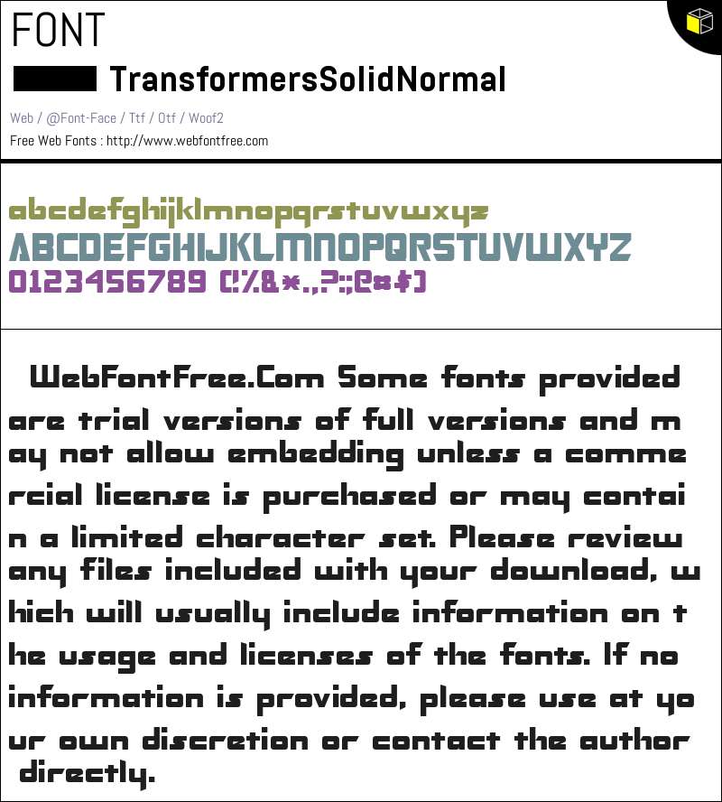 Transformers Solid Normal Fonts Downloads - WebFontFree.Com