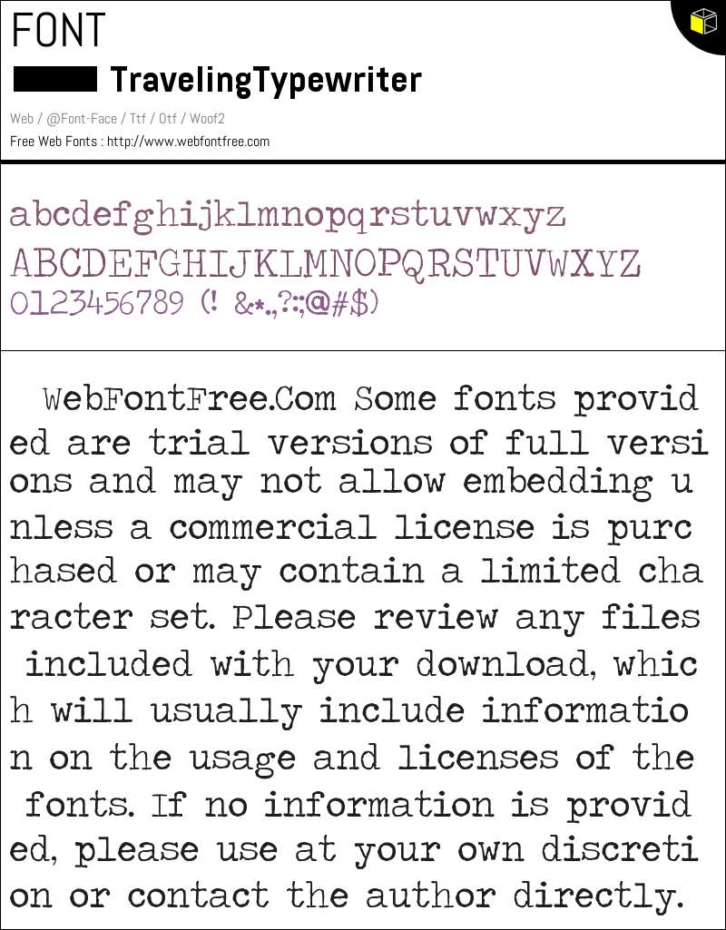 TravelingTypewriter 字体 下载 - WebFontFree.Com