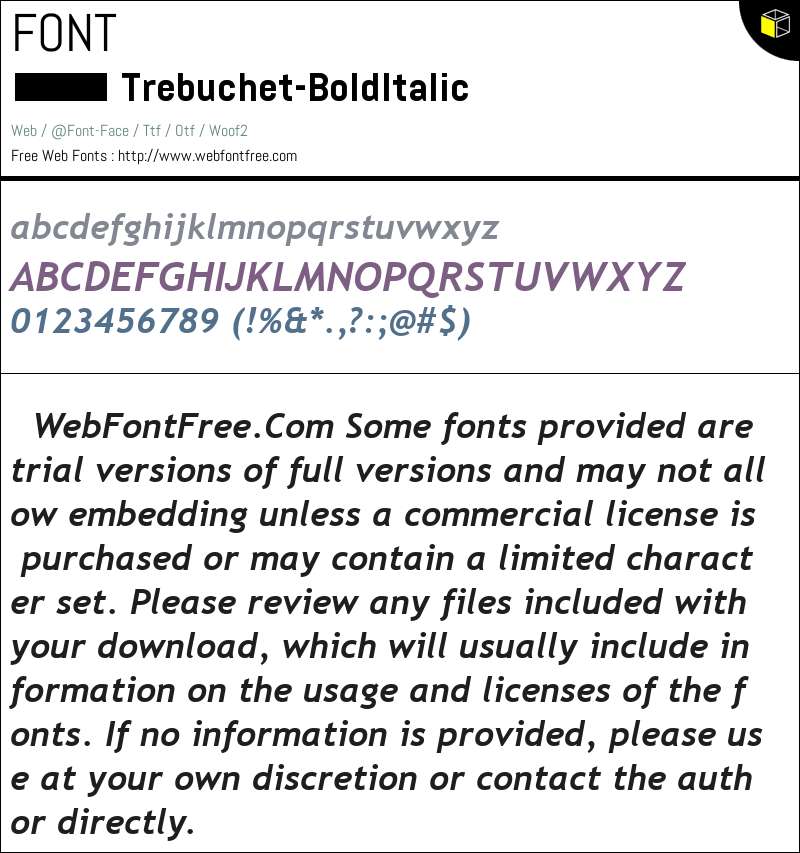 Trebuchet MS Bold Italic 字体 下载 - WebFontFree.Com