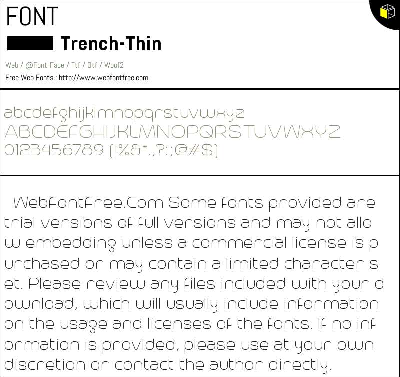 Trench-Thin Fonts Downloads - WebFontFree.Com