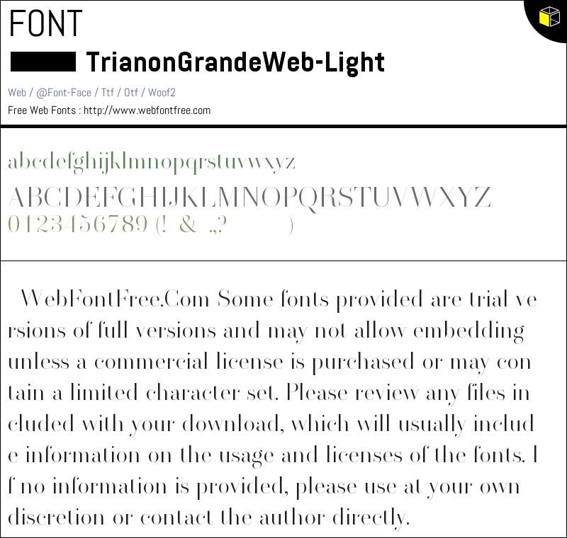 Trianon Grande Light Regular Fonts Downloads - WebFontFree.Com