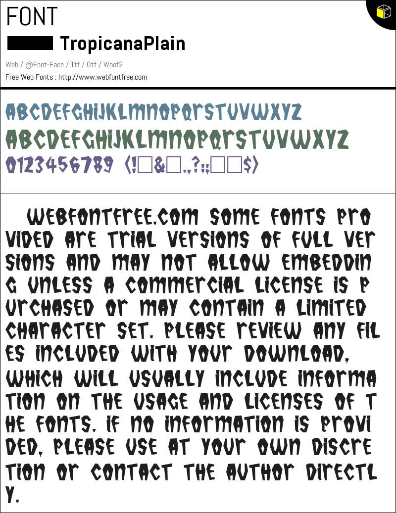 Tropicana Plain Fonts Downloads - WebFontFree.Com