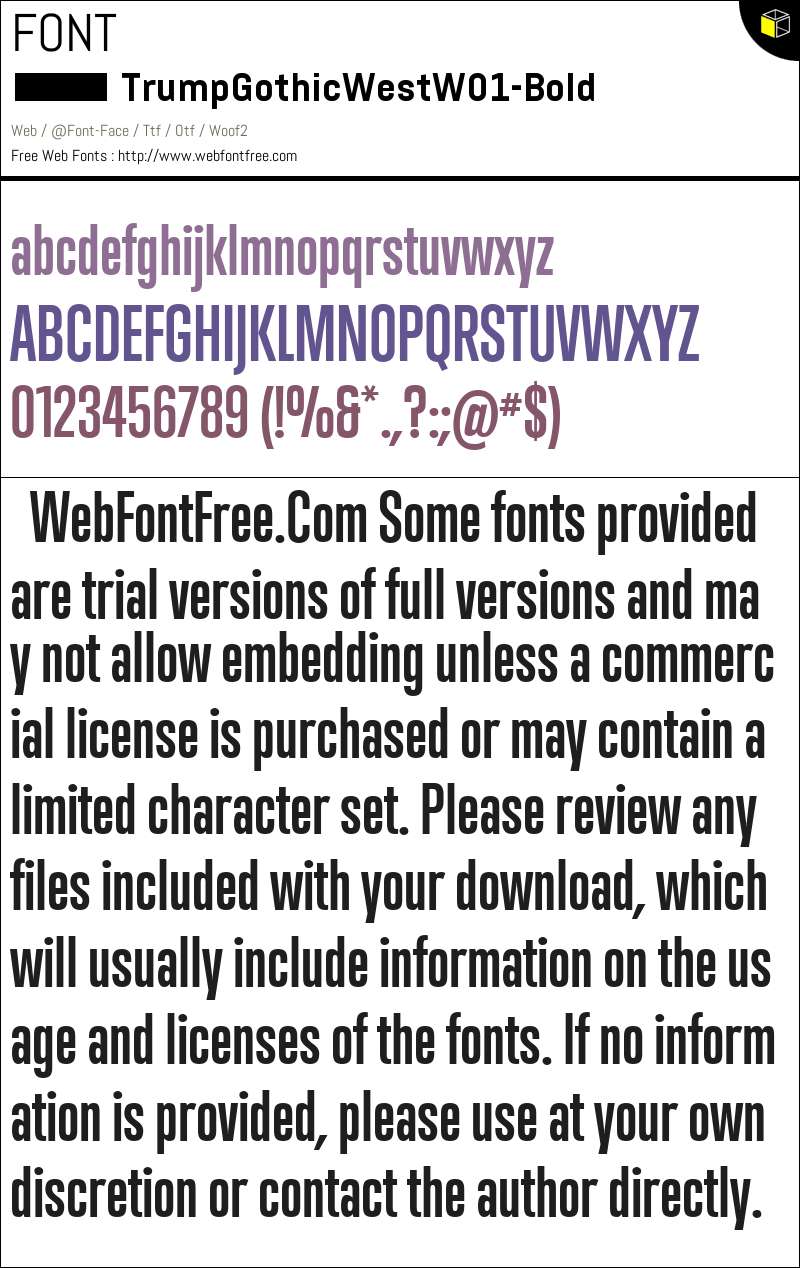 Trump Gothic West W01 Bold Fonts Downloads - WebFontFree.Com