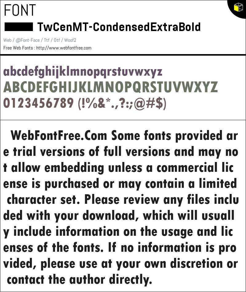 Tw Cen MT Condensed Extra Bold Fonts Downloads - WebFontFree.Com