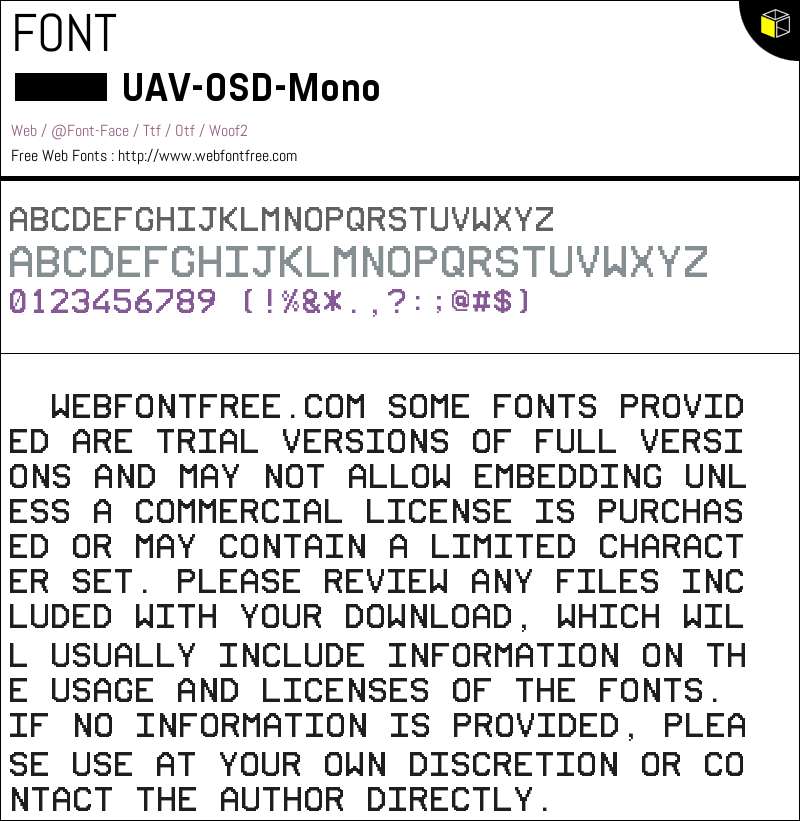 UAV OSD Mono Fonts Downloads - WebFontFree.Com