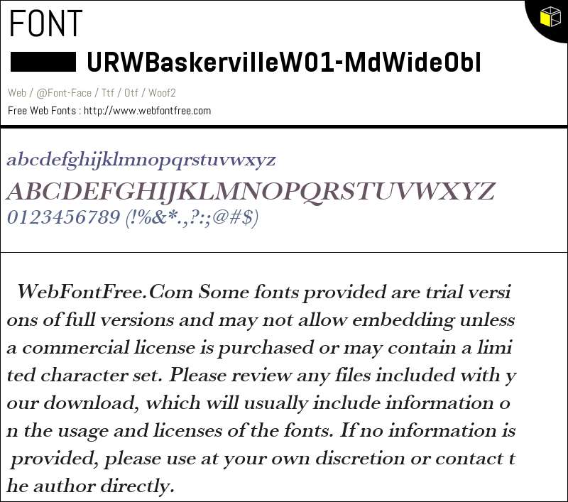 URW Baskerville W01 Md Wide Obl Fonts Downloads - WebFontFree.Com