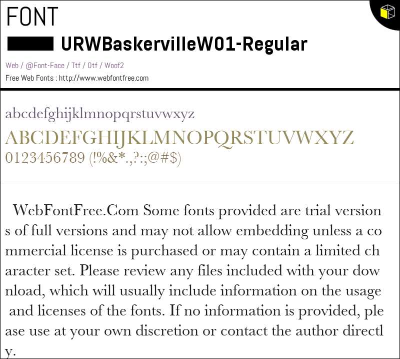 URW Baskerville W01 Regular Fonts Downloads - WebFontFree.Com