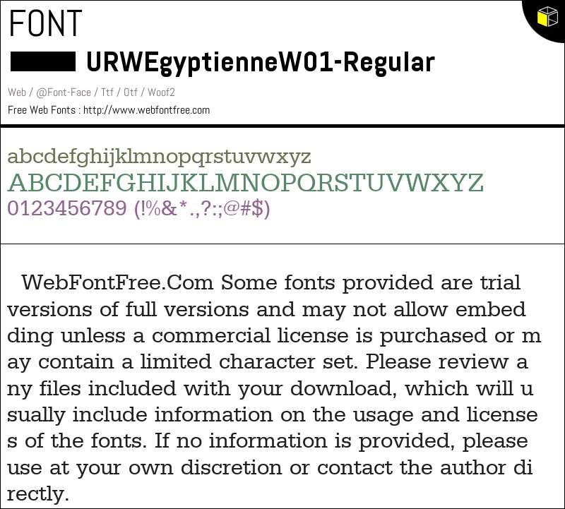 URW Egyptienne W01 Regular Fonts Downloads - WebFontFree.Com