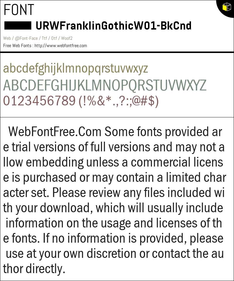 URW Franklin Gothic W01 Bk Cnd Fonts Downloads - WebFontFree.Com