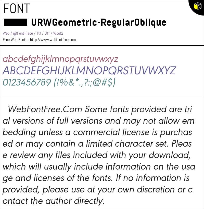 URW Geometric W05 Regular Obl Fonts Downloads - WebFontFree.Com