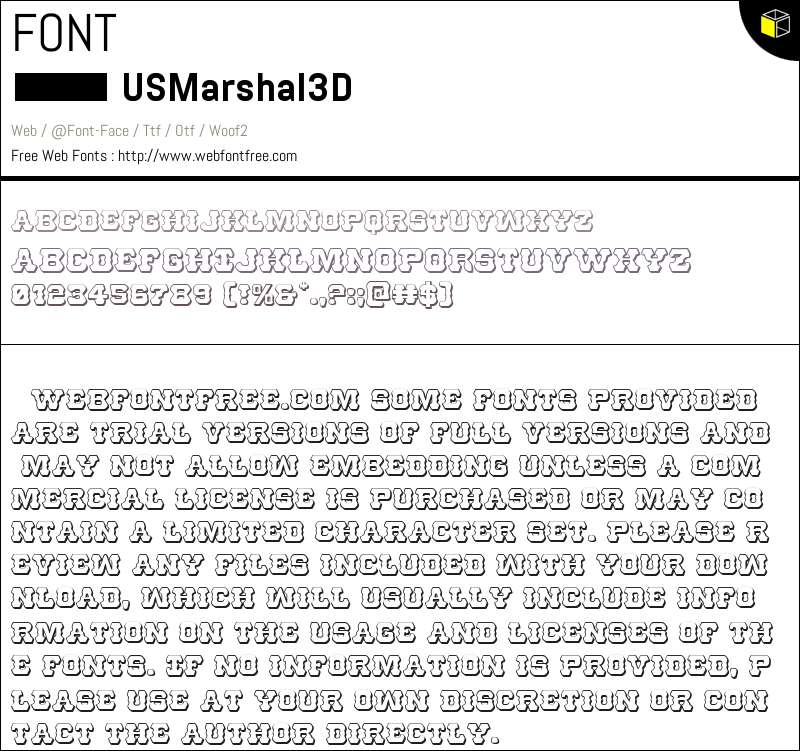 U.S. Marshal 3D Regular Fonts Downloads - WebFontFree.Com