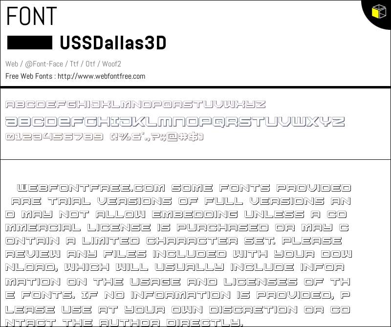U.S.S. Dallas 3D Fonts Downloads - WebFontFree.Com