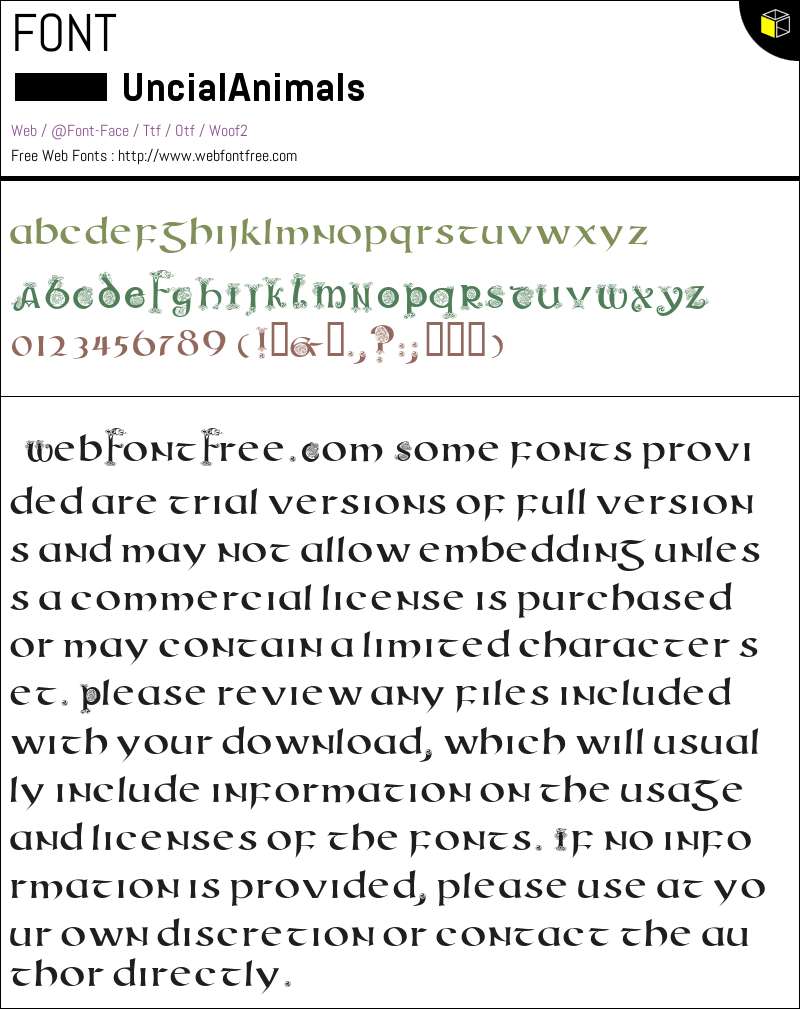 Uncial Animals Fonts Downloads - WebFontFree.Com