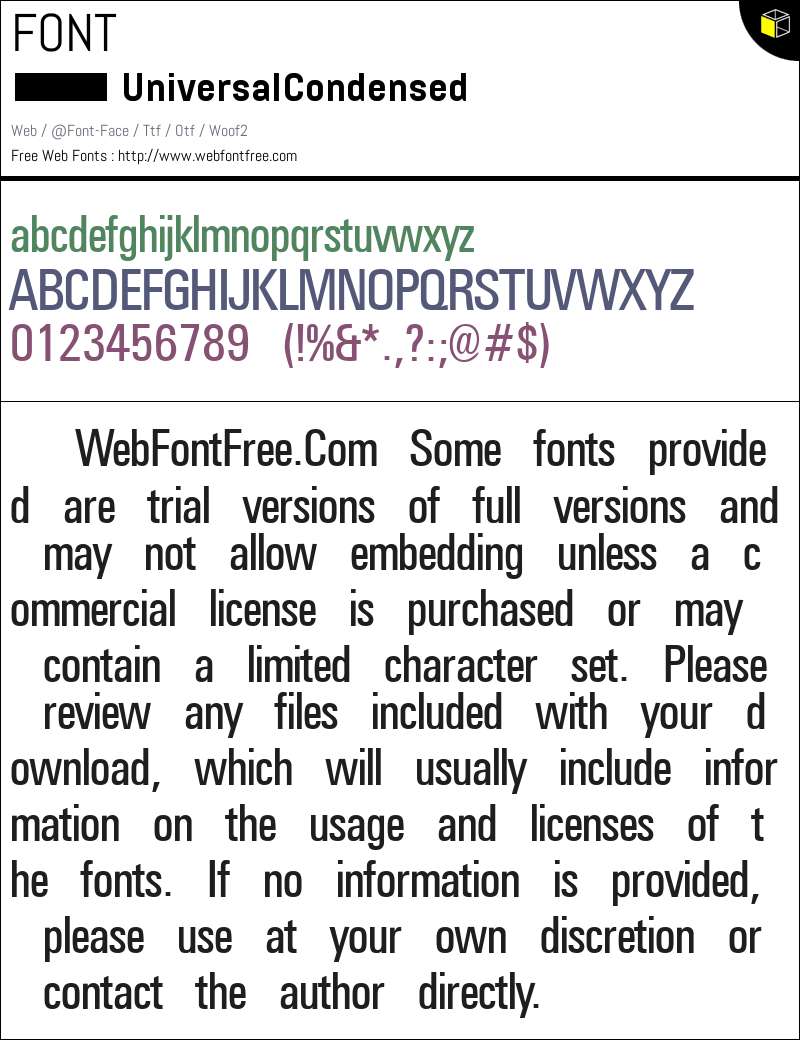 UniversalCondensed Regular Fonts Downloads - WebFontFree.Com