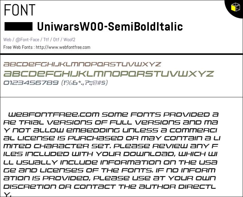 Uniwars W00 SemiBold Italic Fonts Downloads - WebFontFree.Com