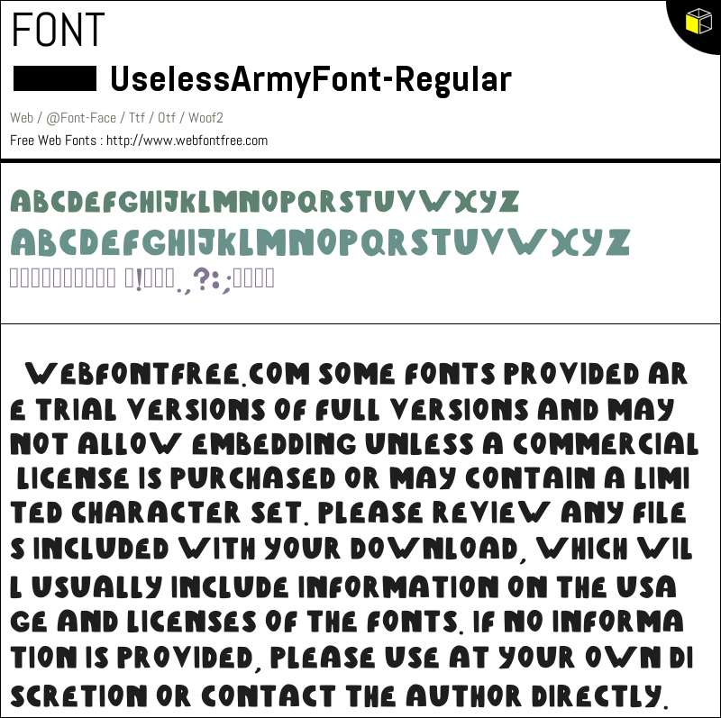 Useless Army Font Regular Fonts Downloads - WebFontFree.Com