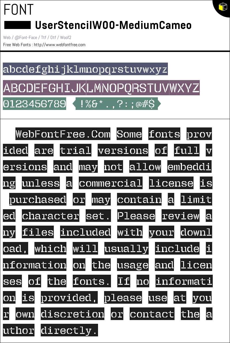 User Stencil W00 Medium Cameo Fonts Downloads - WebFontFree.Com