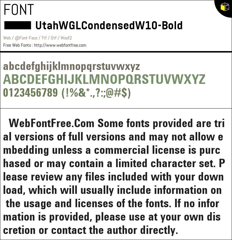 Utah WGL Condensed W10 Bold Fonts Downloads - WebFontFree.Com