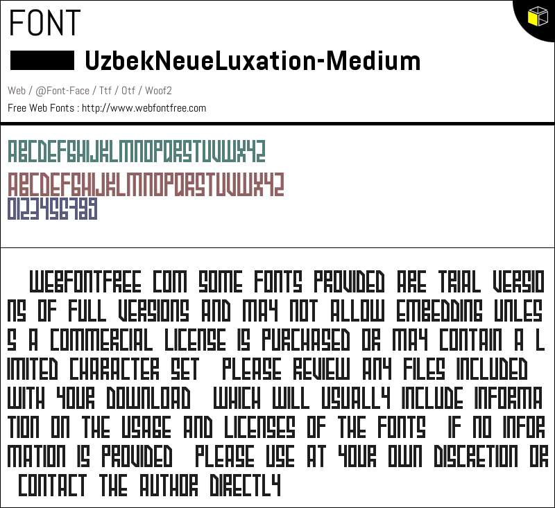 Uzbek Neue Luxation Medium Fonts Downloads - WebFontFree.Com