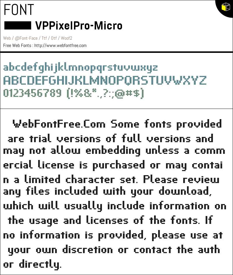 VP Pixel W03 Micro Fonts Downloads - WebFontFree.Com