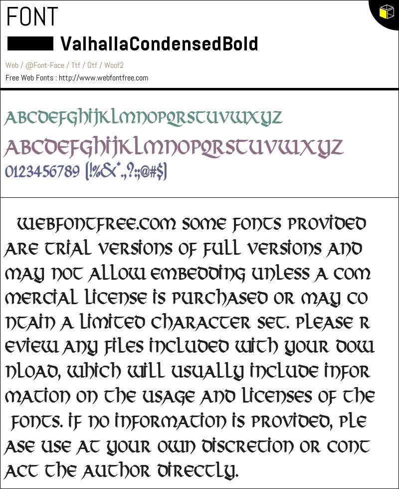 Valhalla Condensed Bold Fonts Downloads - WebFontFree.Com