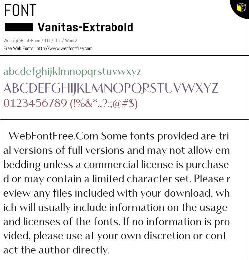 Vanitas-Extrabold Fonts Downloads - WebFontFree.Com